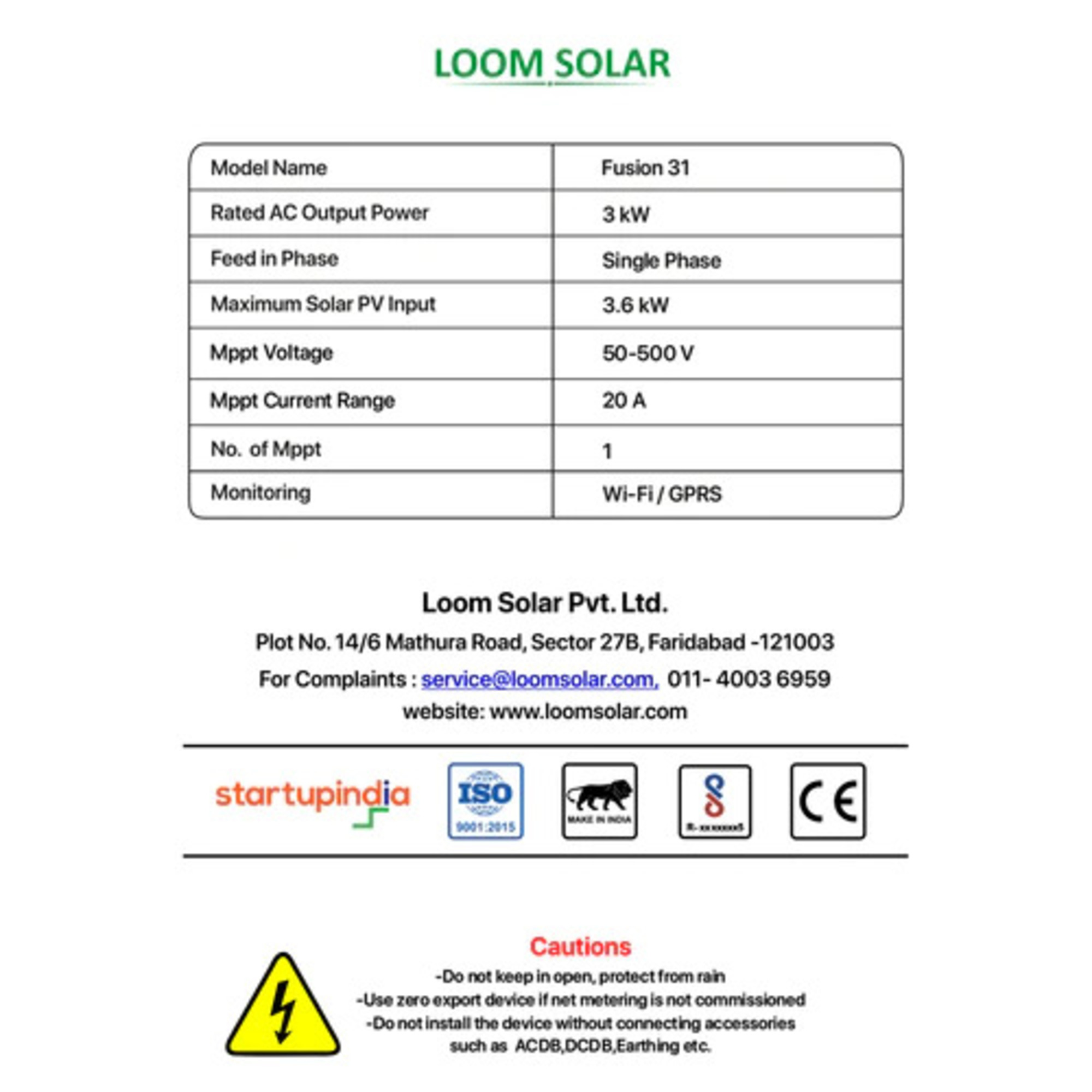 Loom Solar Fusion 31 - 3 kw 1 ø On Grid Solar Inverter | Products | 41